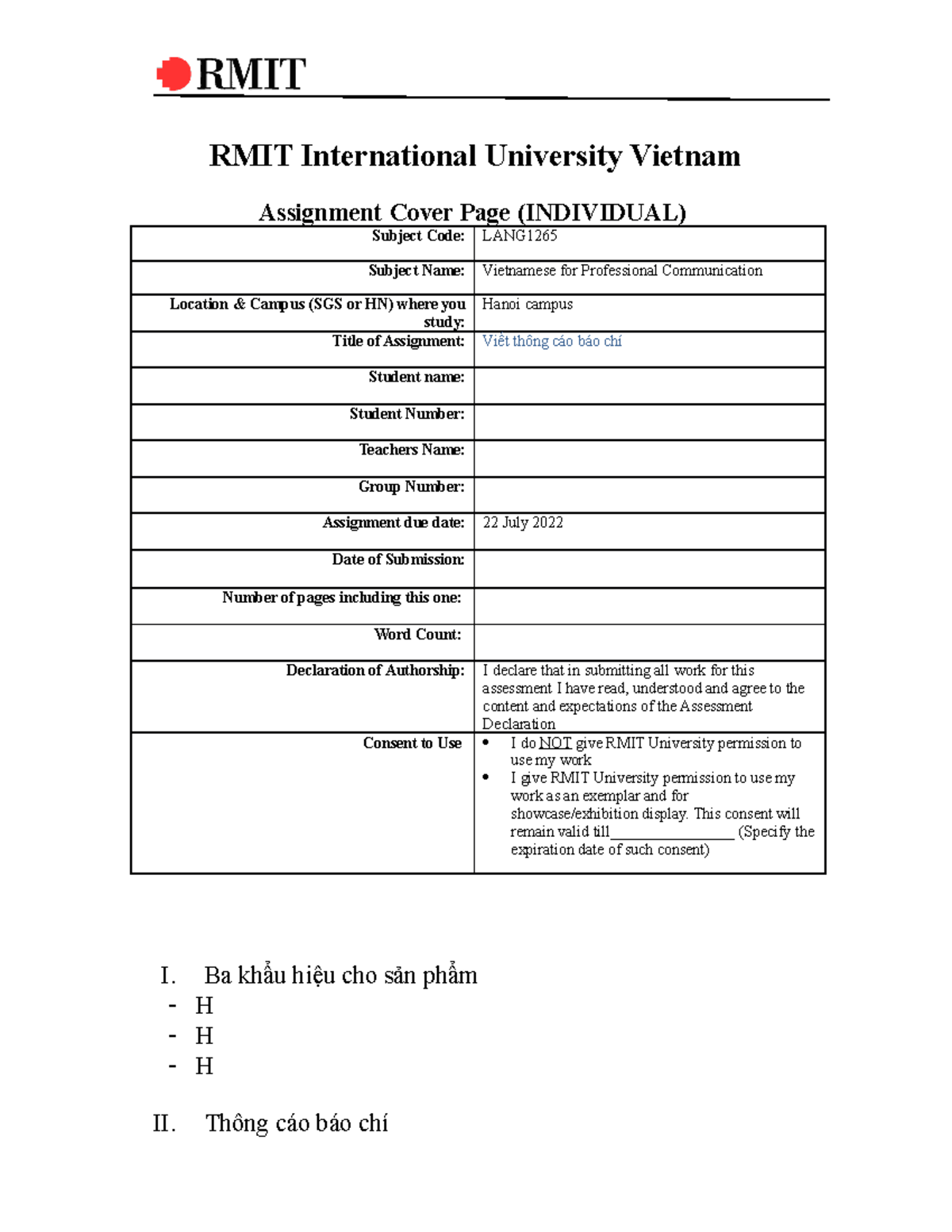 Bài 1 - VNese asm 1 - RMIT International University Vietnam Assignment ...