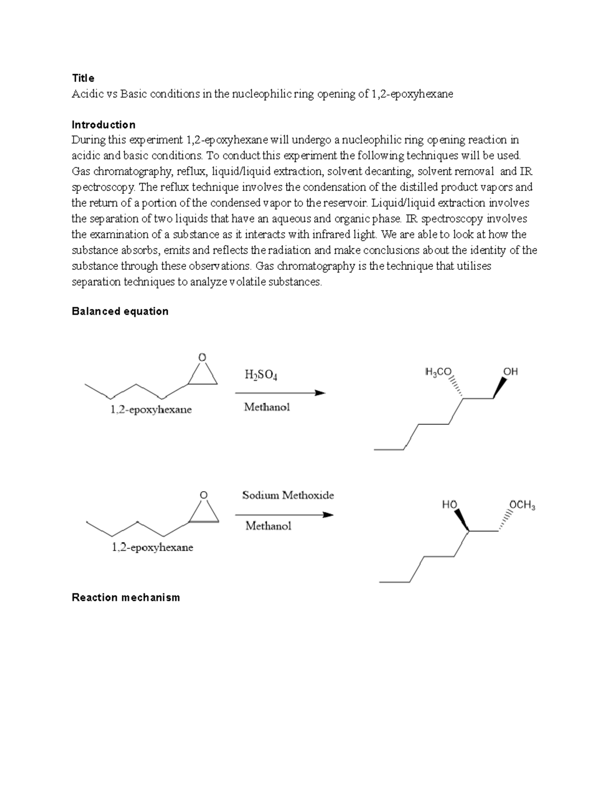 Experiment 4 - organic chem lab. I have to give a description - Title ...
