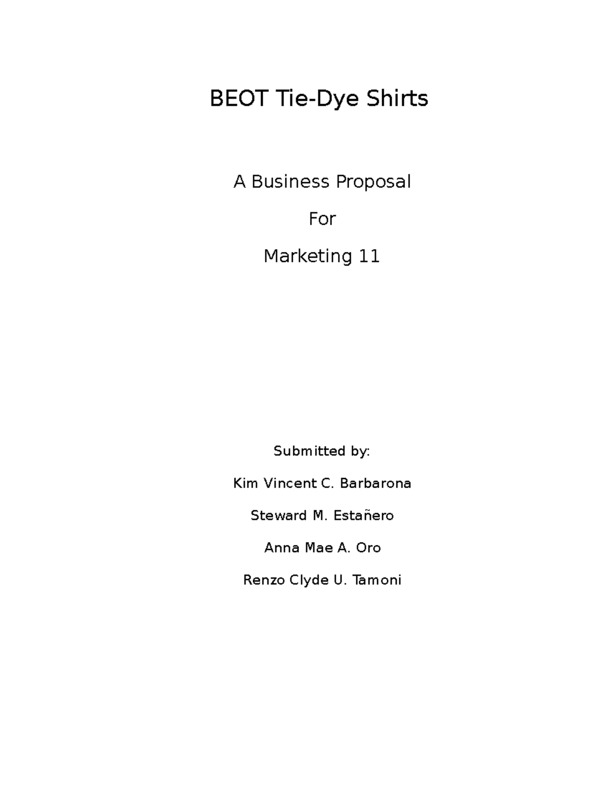 BEOT final - Sample Business Proposal - BEOT Tie-Dye Shirts A Business ...