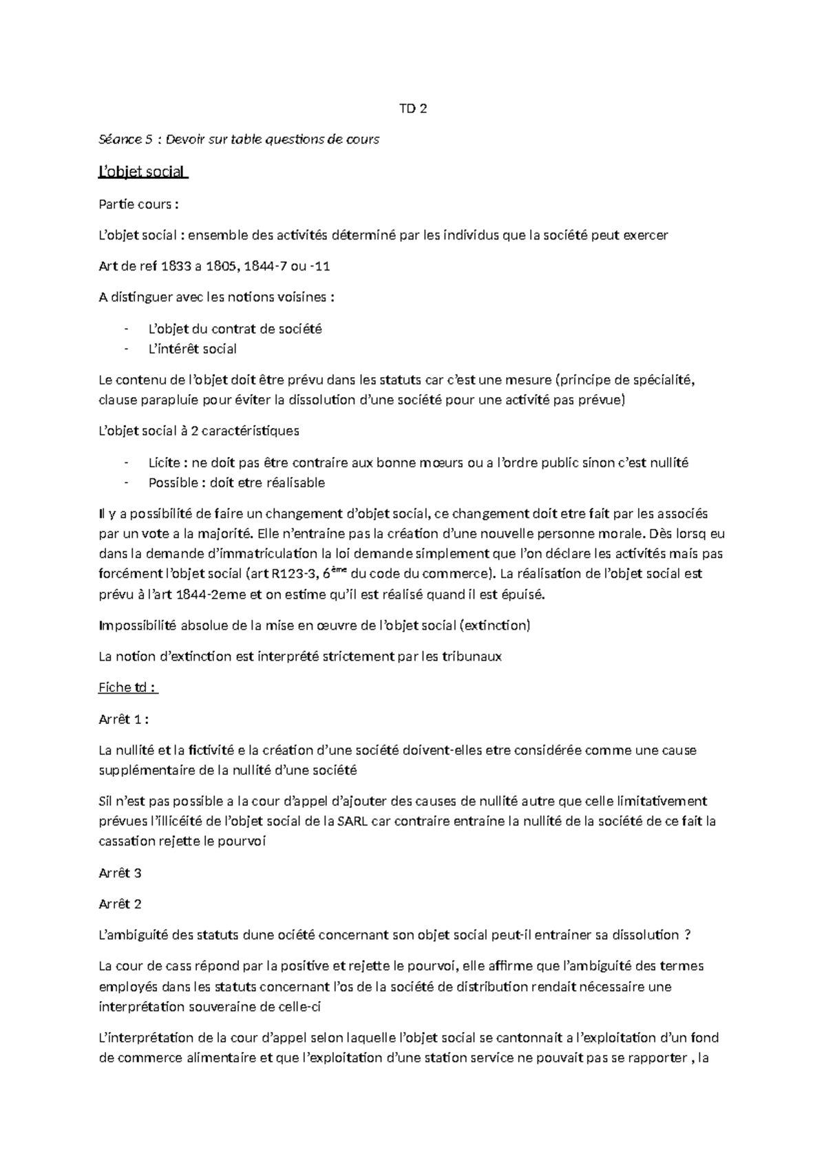 TD 2 - Td 2 droit du travail - TD 2 Séance 5 : Devoir sur table questions de cours L’objet ...