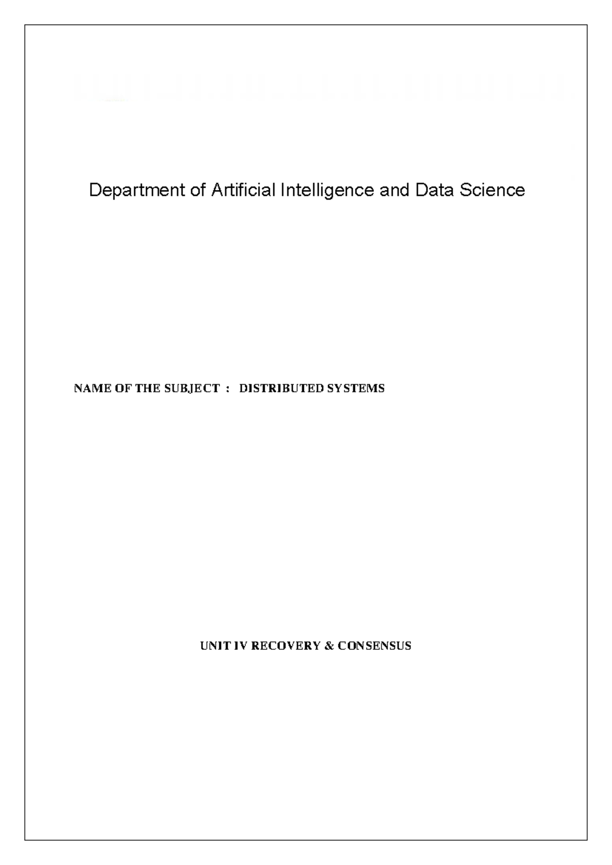 DC-Unit4 - unit 4 - DEPARTMENT OF COMPUTER SCIENCE AND ENGINEERING NAME OF THE SUBJECT ...