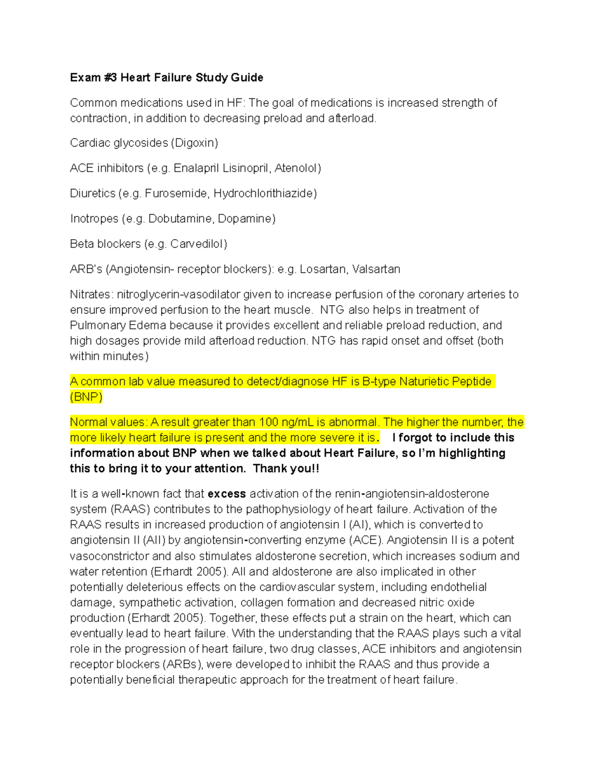 UNRS411Heart Failure Study Guide - Exam #3 Heart Failure Study Guide ...