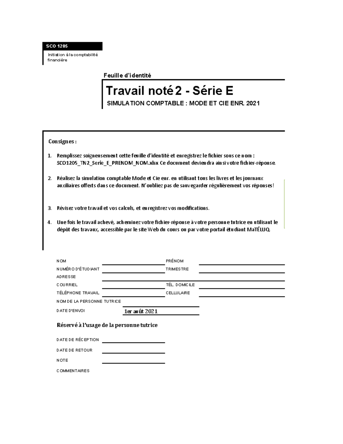 Notes journal général et journaux auxiliaires - Consignes : 2. 3. 4 ...