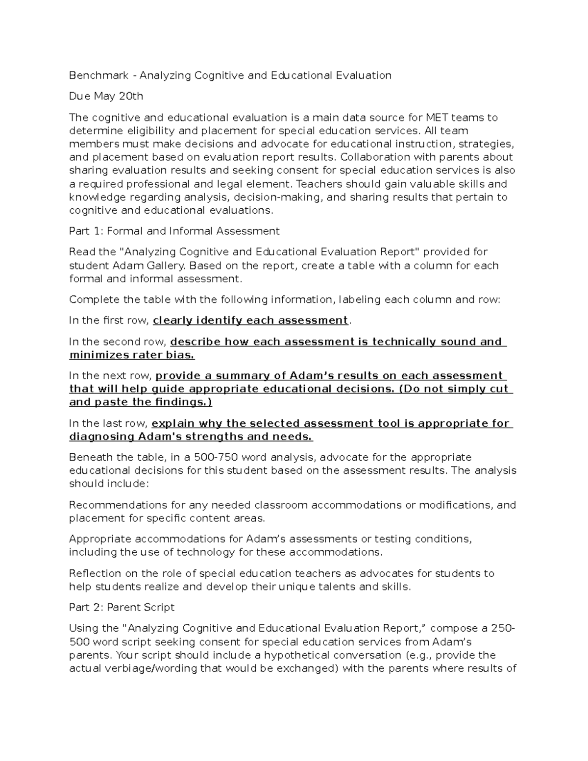 Benchmark - SPD 578 - Benchmark - Analyzing Cognitive and Educational ...