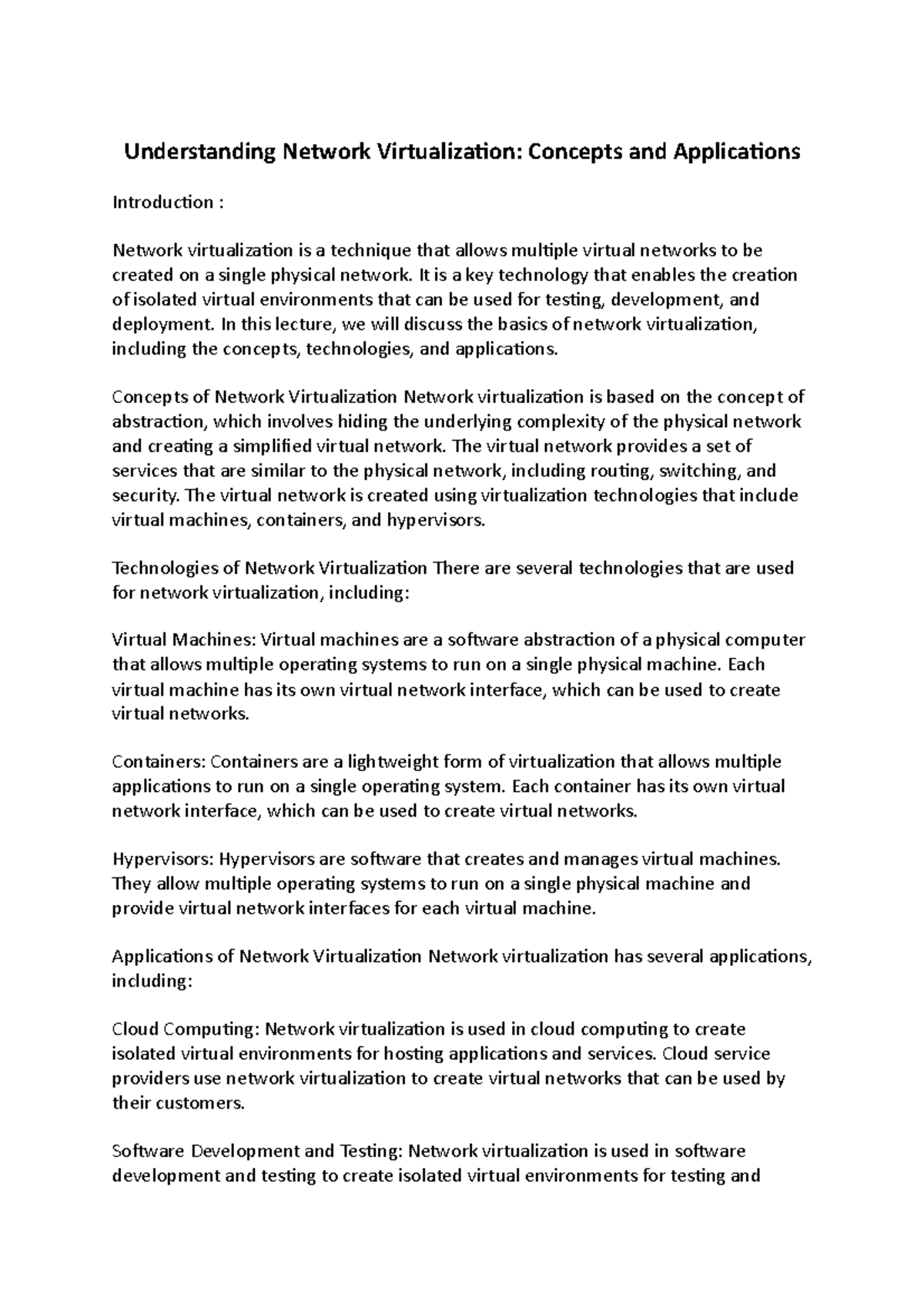 Understanding Network Virtualization- Concepts and Applications - Understanding Network - Studocu