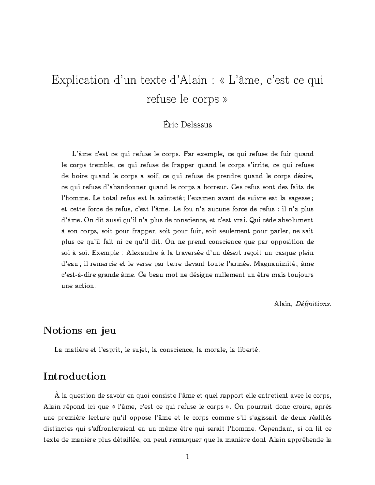 Ame refus corps - none - Explication d’un texte d’Alain : « L’âme, c ...