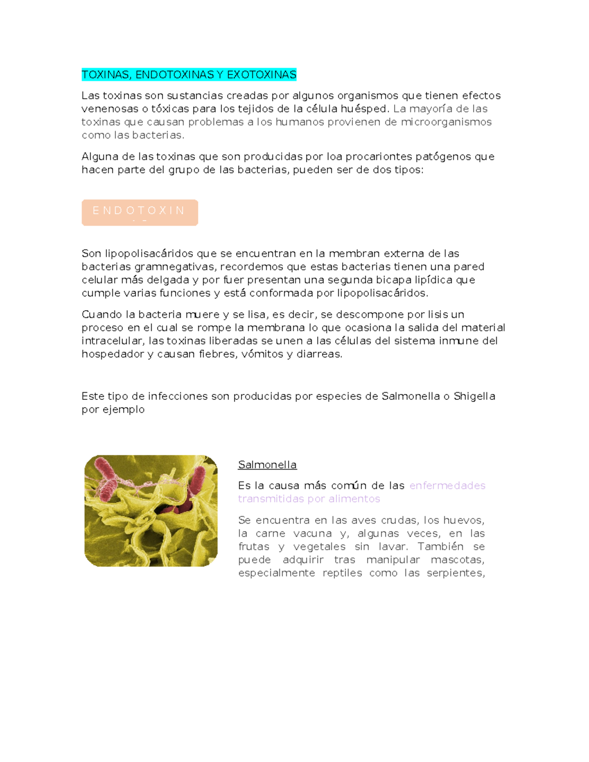 Taller toxinas y endotoxina micro - TOXINAS, ENDOTOXINAS Y EXOTOXINAS ...