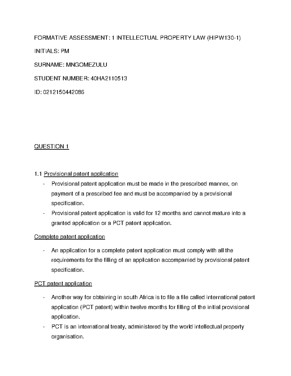 Formative Assessment Intellectual Property done - FORMATIVE ASSESSMENT ...