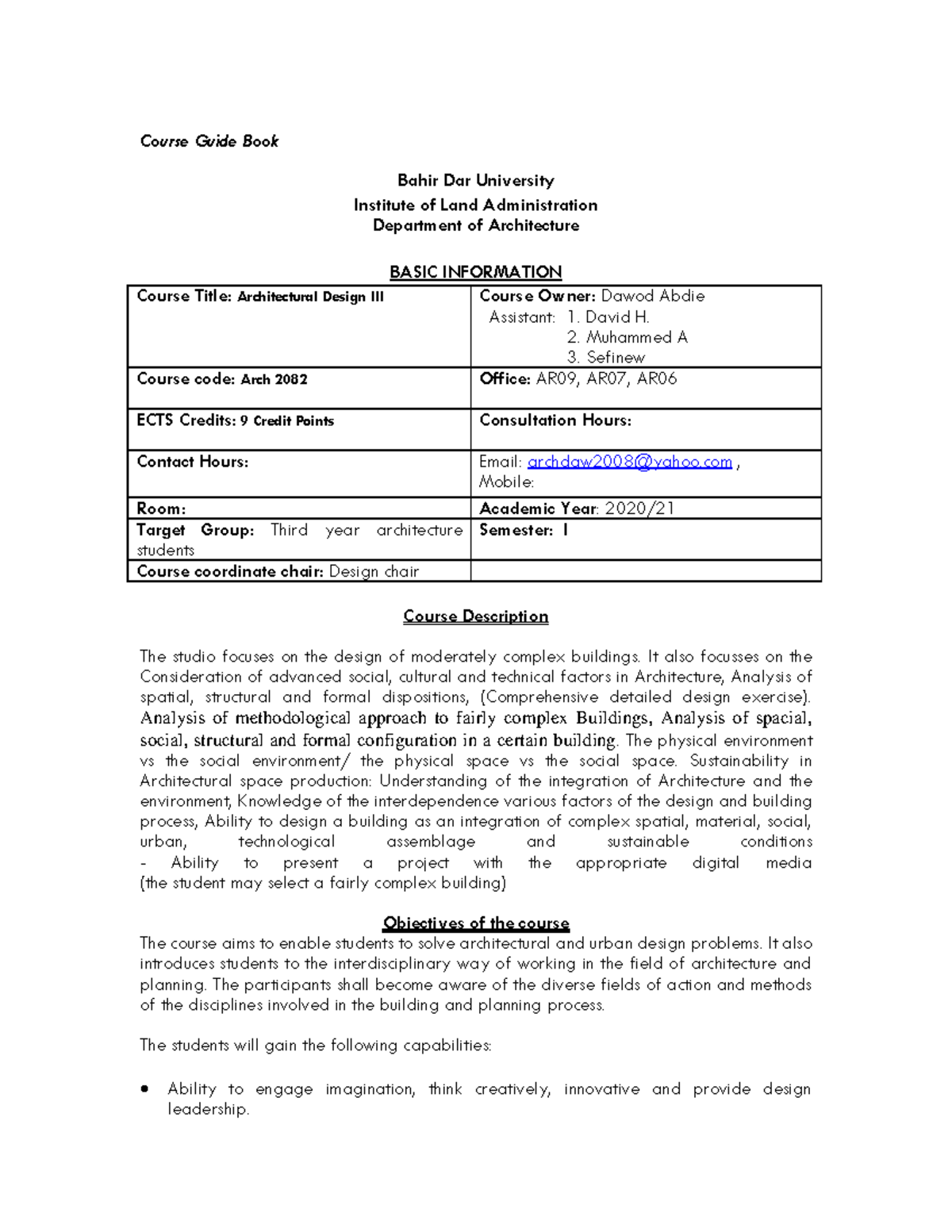 4 6050838772298288119 - Course Guide Book Bahir Dar University ...