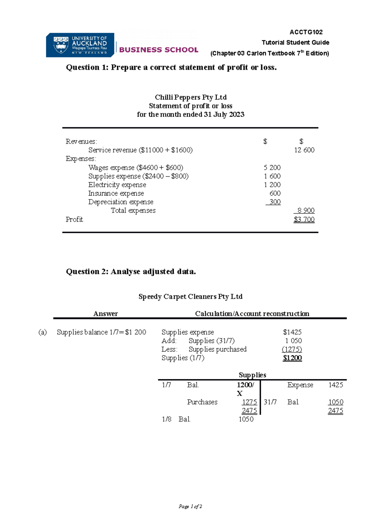 Week 04 Chapter 03 Tutorial 04 Student Guide - ACCTG Tutorial Student Guide (Chapter 03 Carlon ...