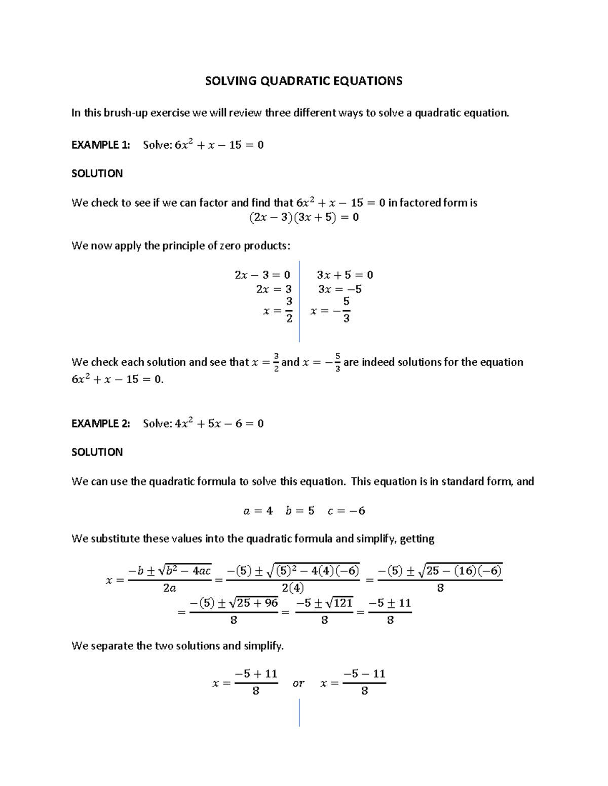 Solving-quadratic-equations - SOLVING QUADRATIC EQUATIONS In this brush ...