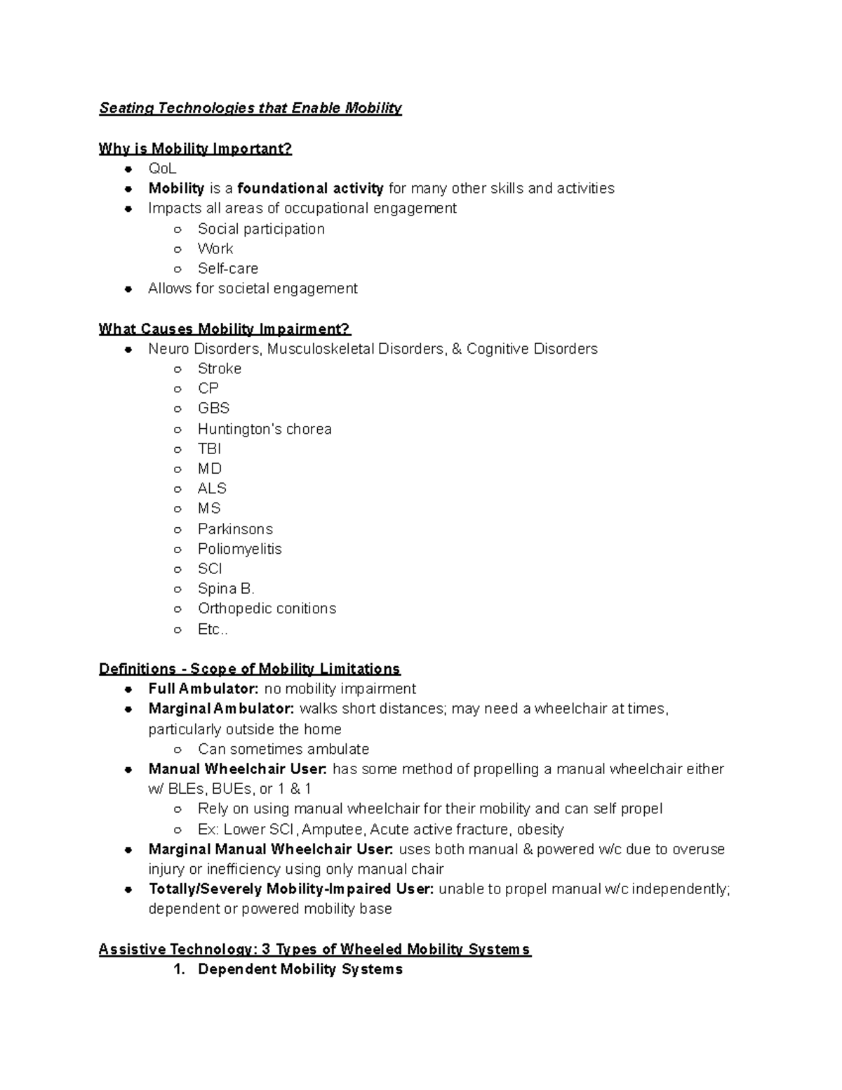 Week 6 - Seating Technologies that Enable Mobility - Seating ...