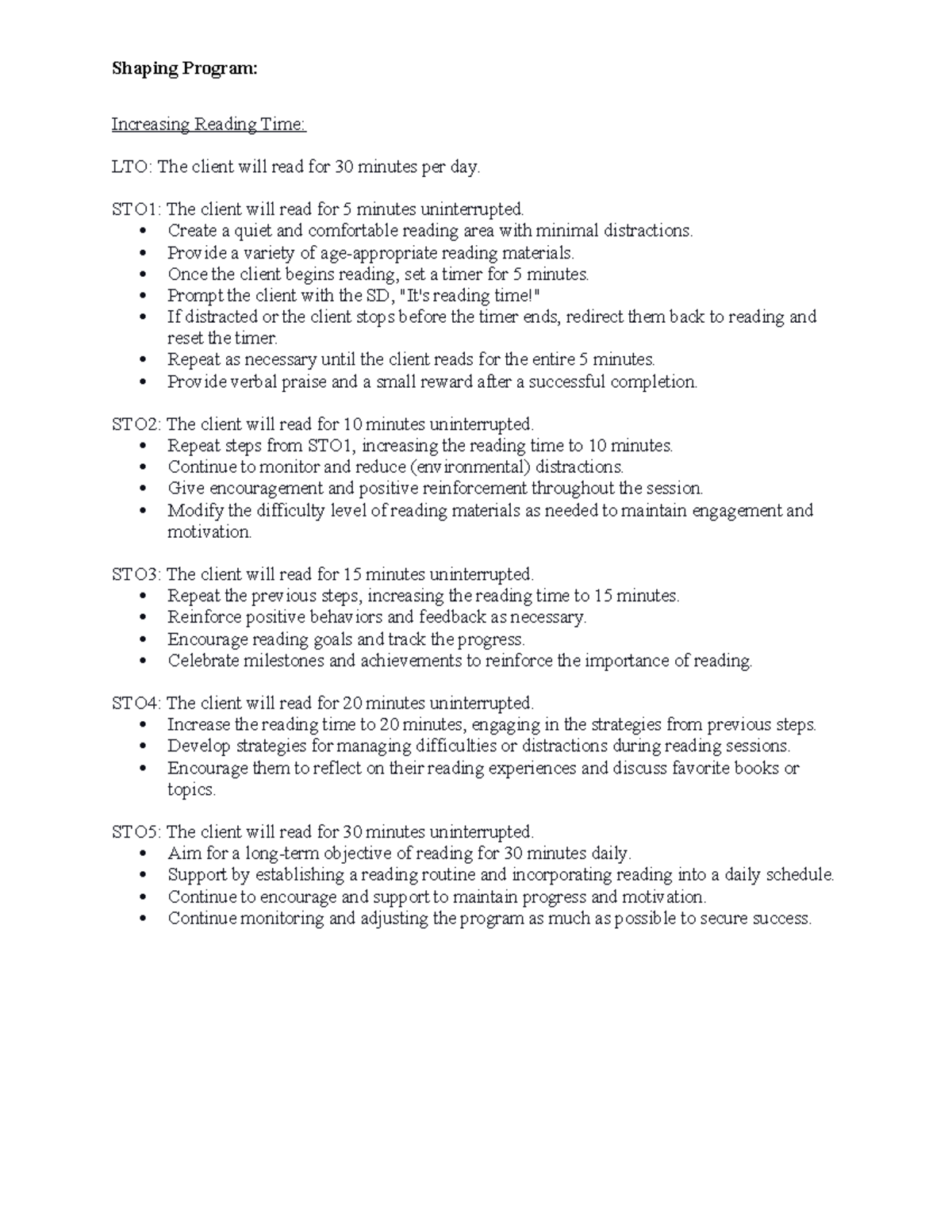 EAB4764-Shaping Program Assignment - Shaping Program: Increasing ...