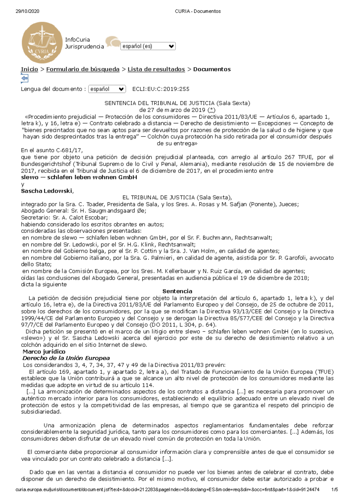 TJUE de 27 de marzo de 2019 Curia - Documentos - InfoCuria Jurisprudencia español (es) Inicio ...