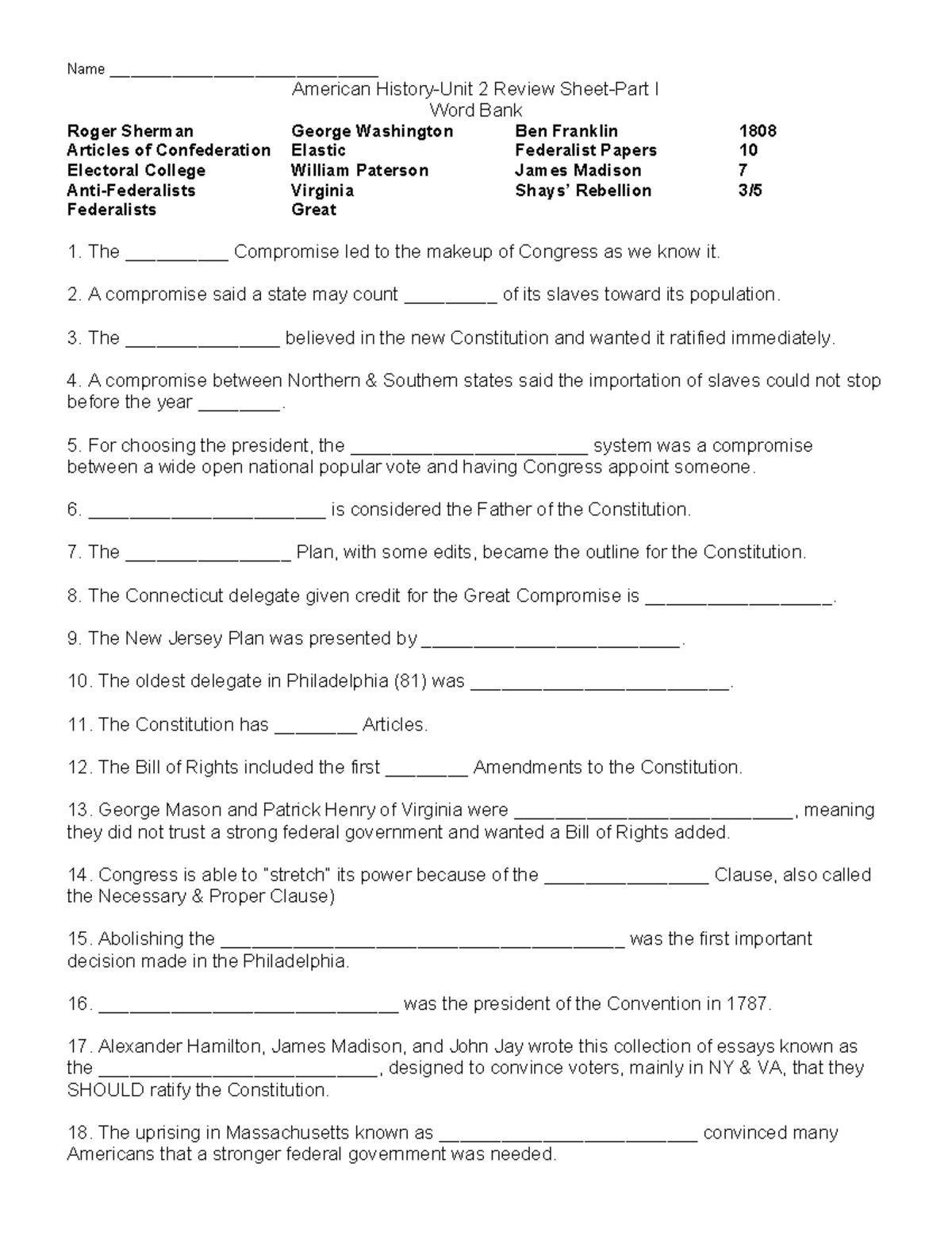 AH U2 Review Document - History - Name ...