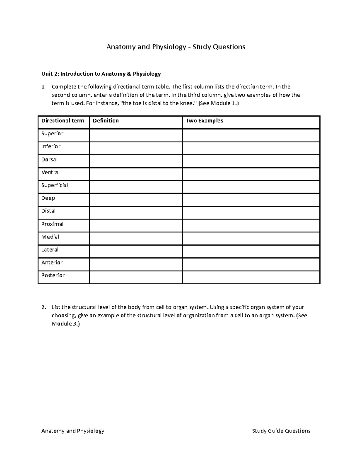 C107 study guide - test - Anatomy and Physiology - Study Questions Unit ...
