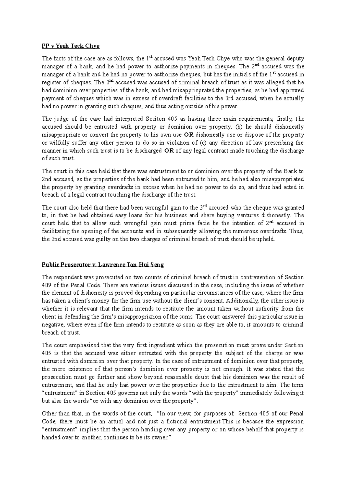 Week 12 - Tutorial Work Week 12 LIA2007 Criminal Law II - PP v Yeoh ...