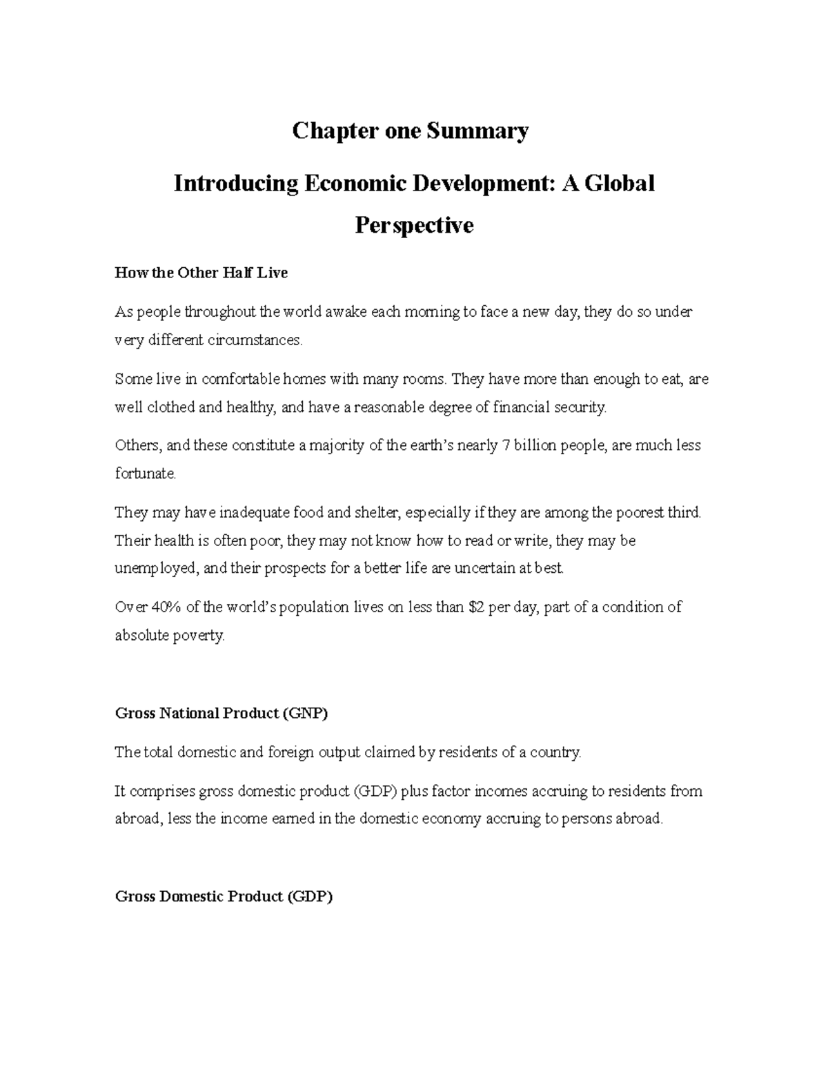 Introducing Economic Development A Global Perspective - Chapter one ...