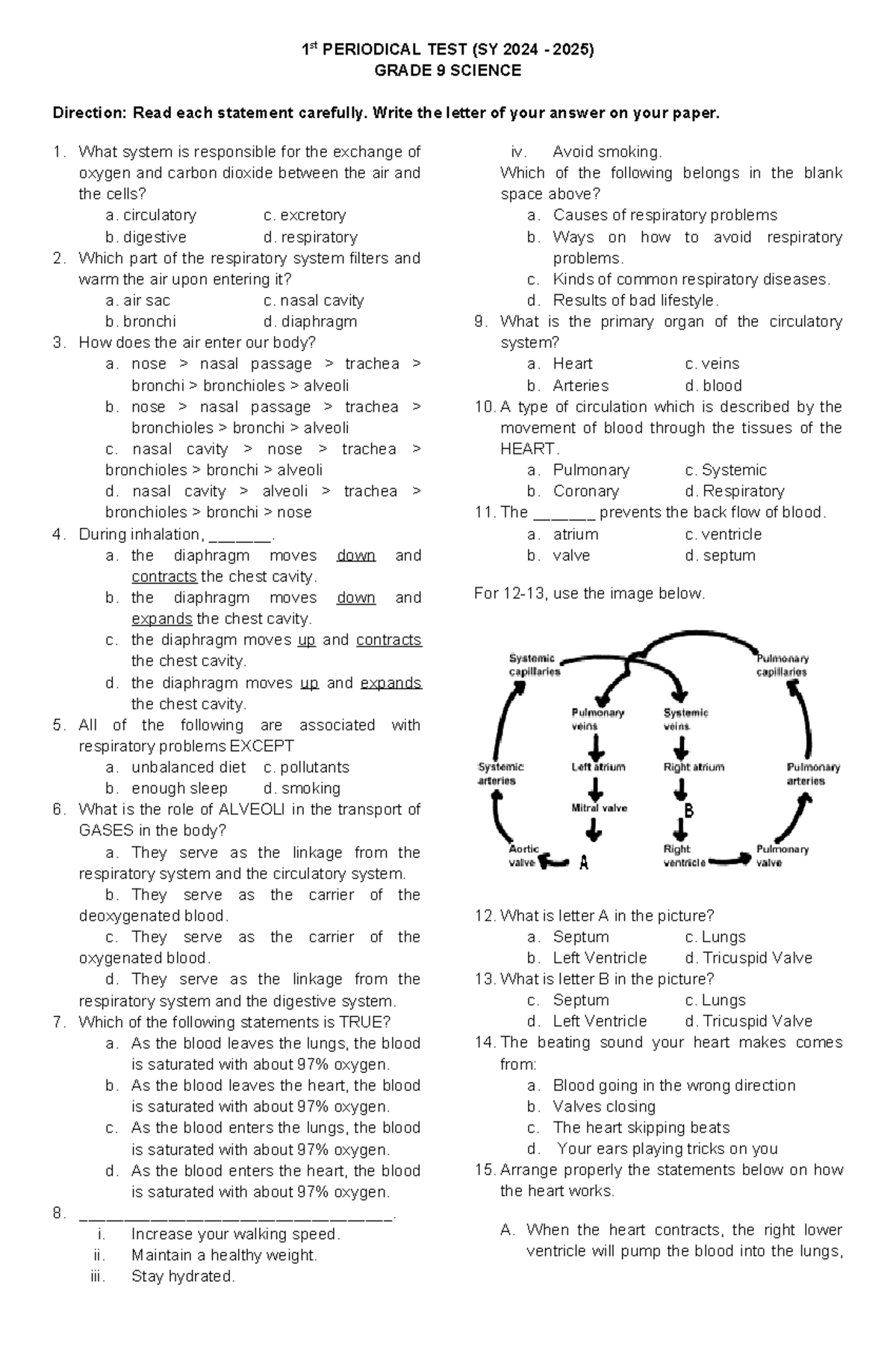 PT Science 9 Q1 - 1 st PERIODICAL TEST (SY 2024 - 2025) GRADE 9 SCIENCE ...