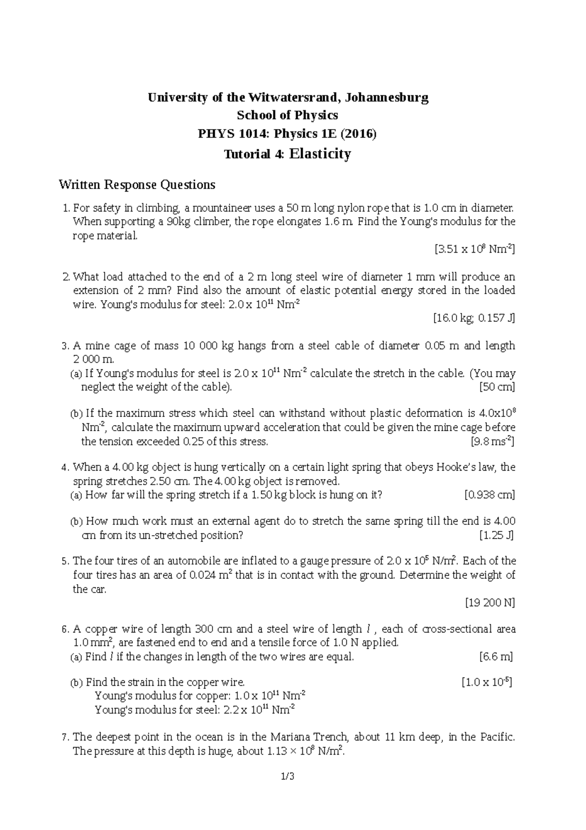 Tutorial 4 2016 - University of the Witwatersrand, Johannesburg School ...