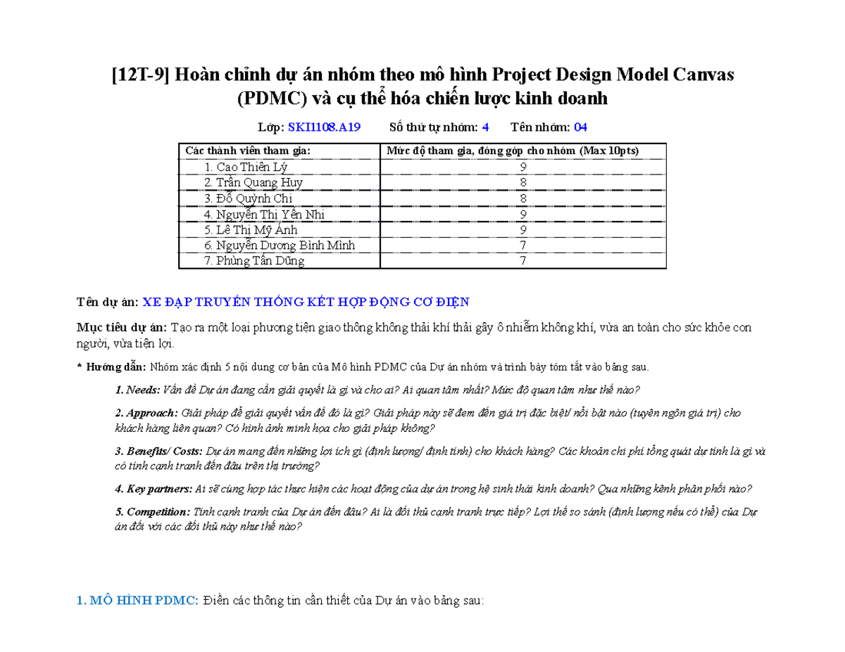 15 - rất thú vị - [12T-9] Hoàn chỉnh dự án nhóm theo mô hình Project Design Model Canvas (PDMC ...