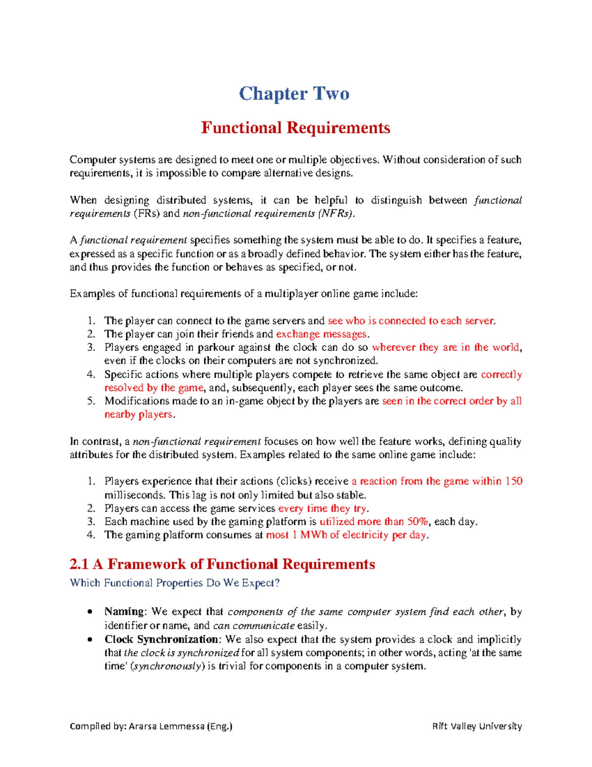 Chapter Two - Distributed System - Chapter Two Functional Requirements ...