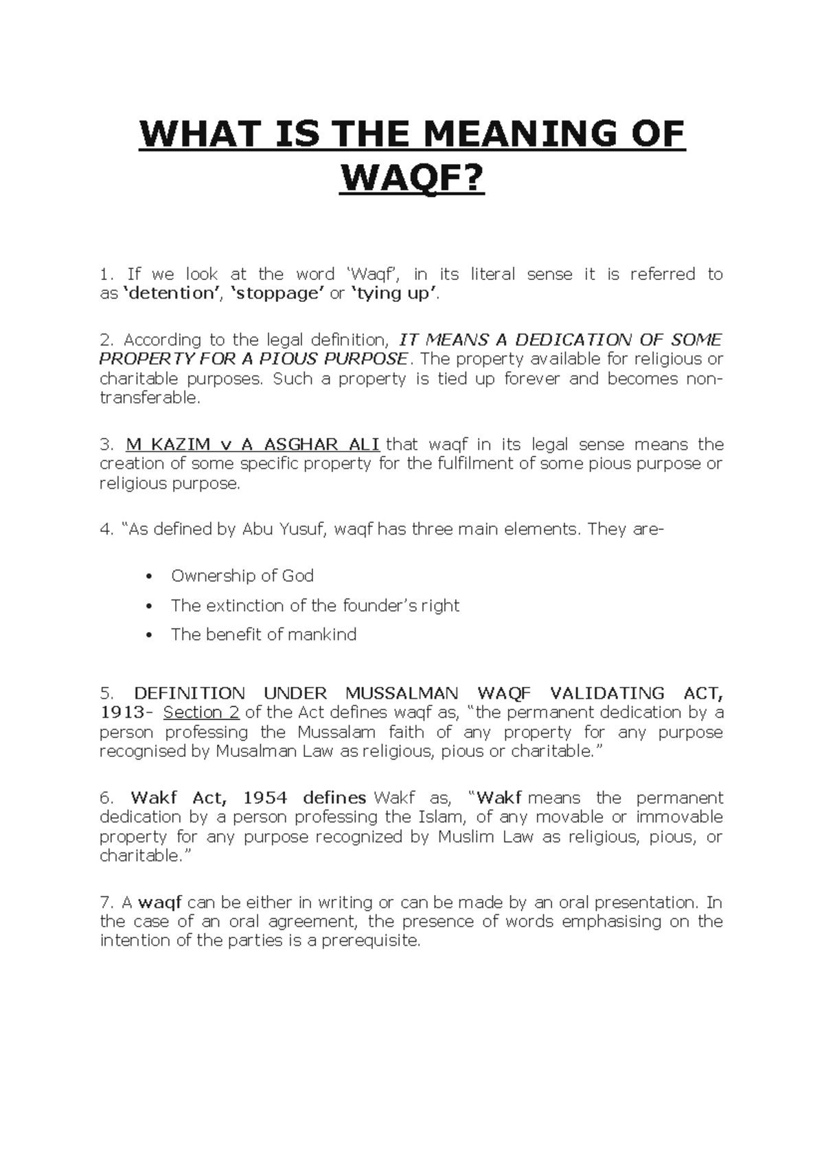 WHAT IS THE Meaning OF WAQF - WHAT IS THE MEANING OF WAQF? 1. If we ...
