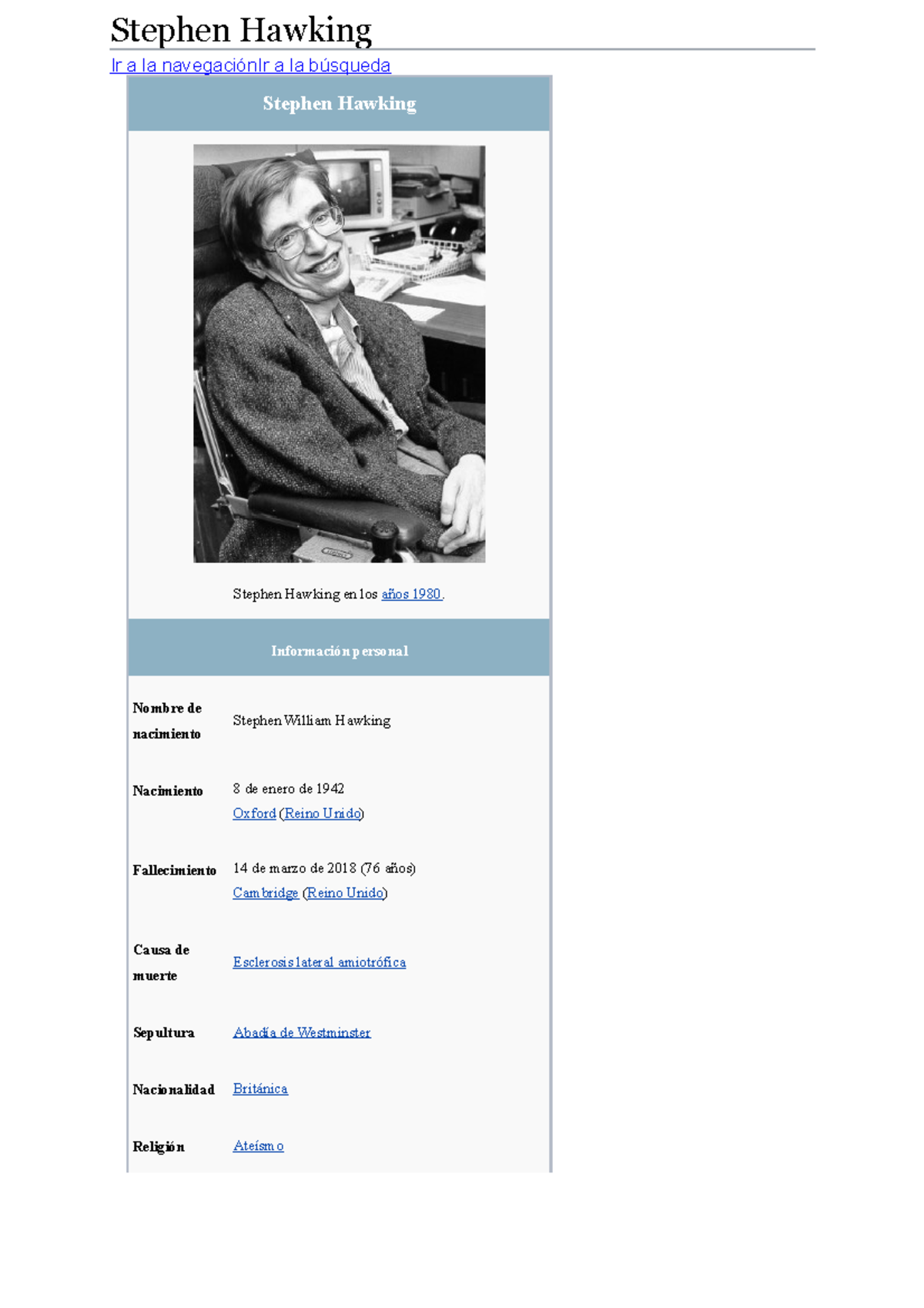 Stephen Hawking su biografia año 22220 - Stephen Hawking Ir a la ...