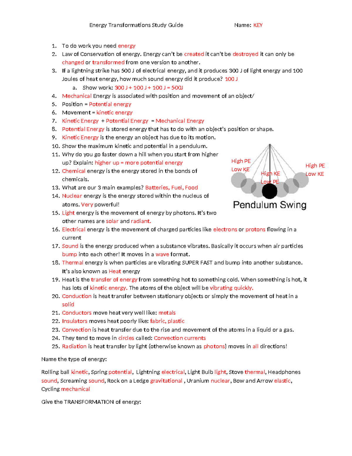 Day61 Energy and Heat Study Guide KEY (1) - Energy Transformations ...
