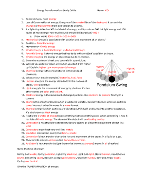 Energy of Motion Study Guide - Unit 4: Energy of Motion Study Guide ...