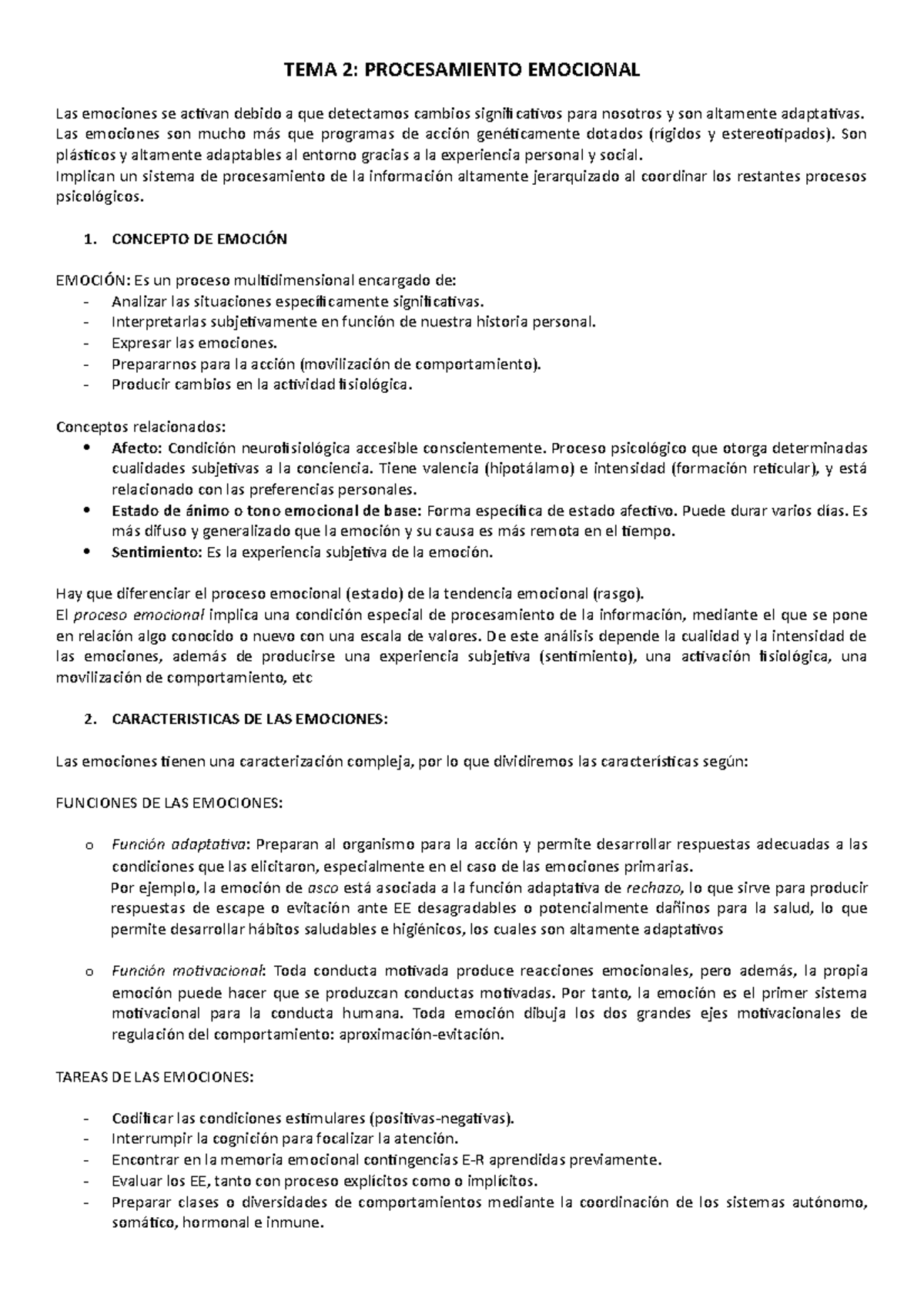 Tema 2 Psicología De La Emoción Tema 2 Procesamiento Emocional Las