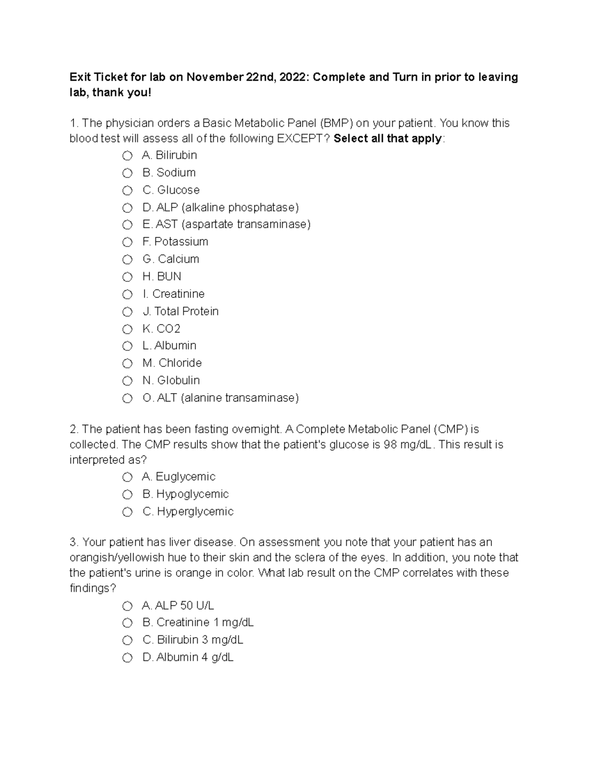 Exit Ticket Quiz November 22nd - Exit Ticket for lab on November 22nd ...