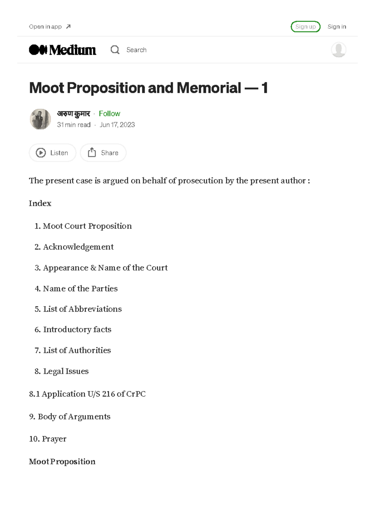 Moot Proposition and Memorial - ... (Prosecution) V That even Harpal ...