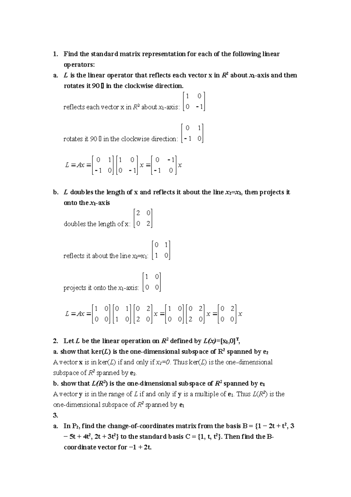 Quiz June 2015, questions and answers - Find the standard matrix ...