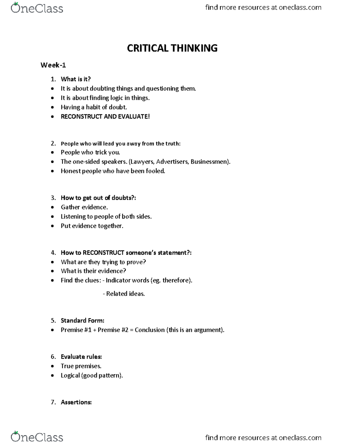 PHIL 105 Critical Thinking Midterm 2 Material for SFU fall term from ...