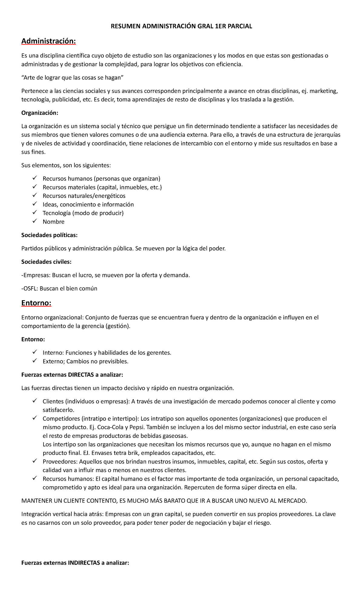 Resumen Administración GRAL 1ER Parcial - RESUMEN ADMINISTRACIÓN GRAL 1ER PARCIAL Administración ...