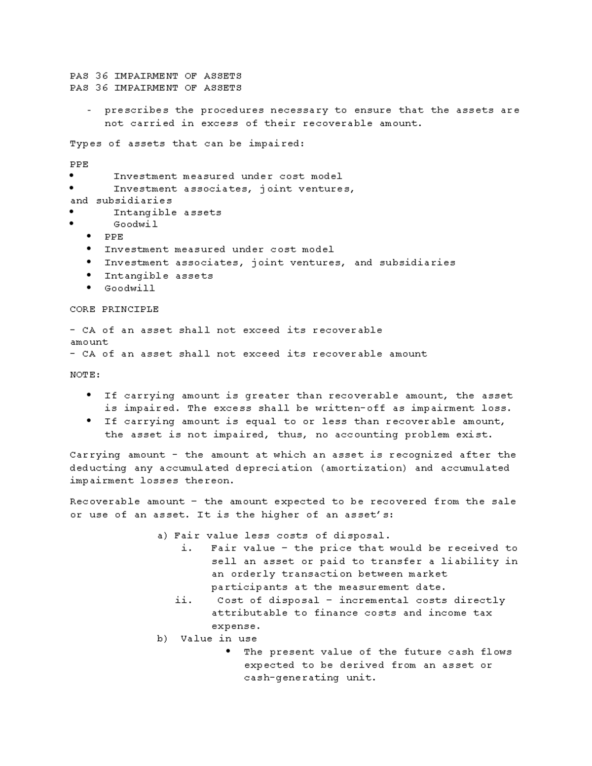 PAS 36 and 38 - summary of financial accounting lessons about PAS 36 ...