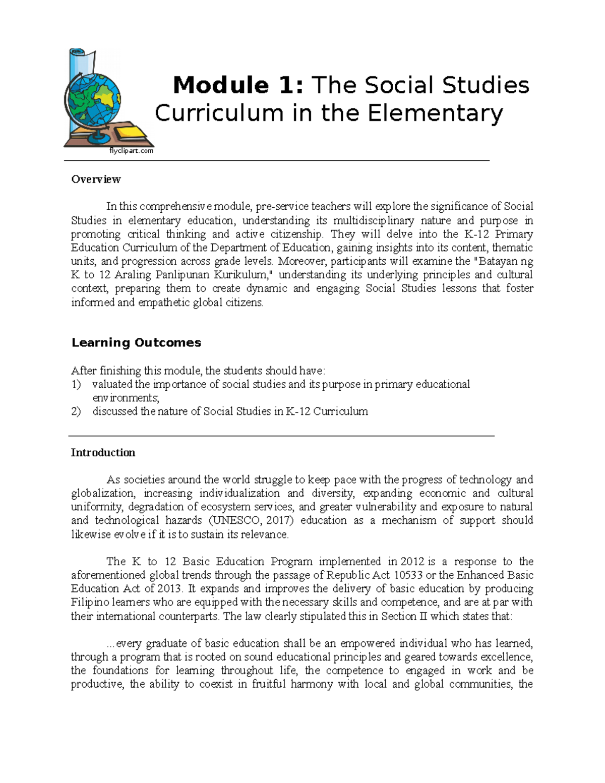 Module-1 - I DONT KNOW - Module 1: The Social Studies Curriculum in the ...