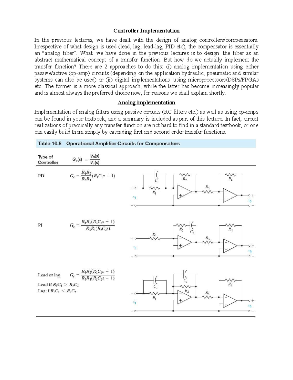 Lecture 13 Controller Implementation - Controller Implementation In the ...