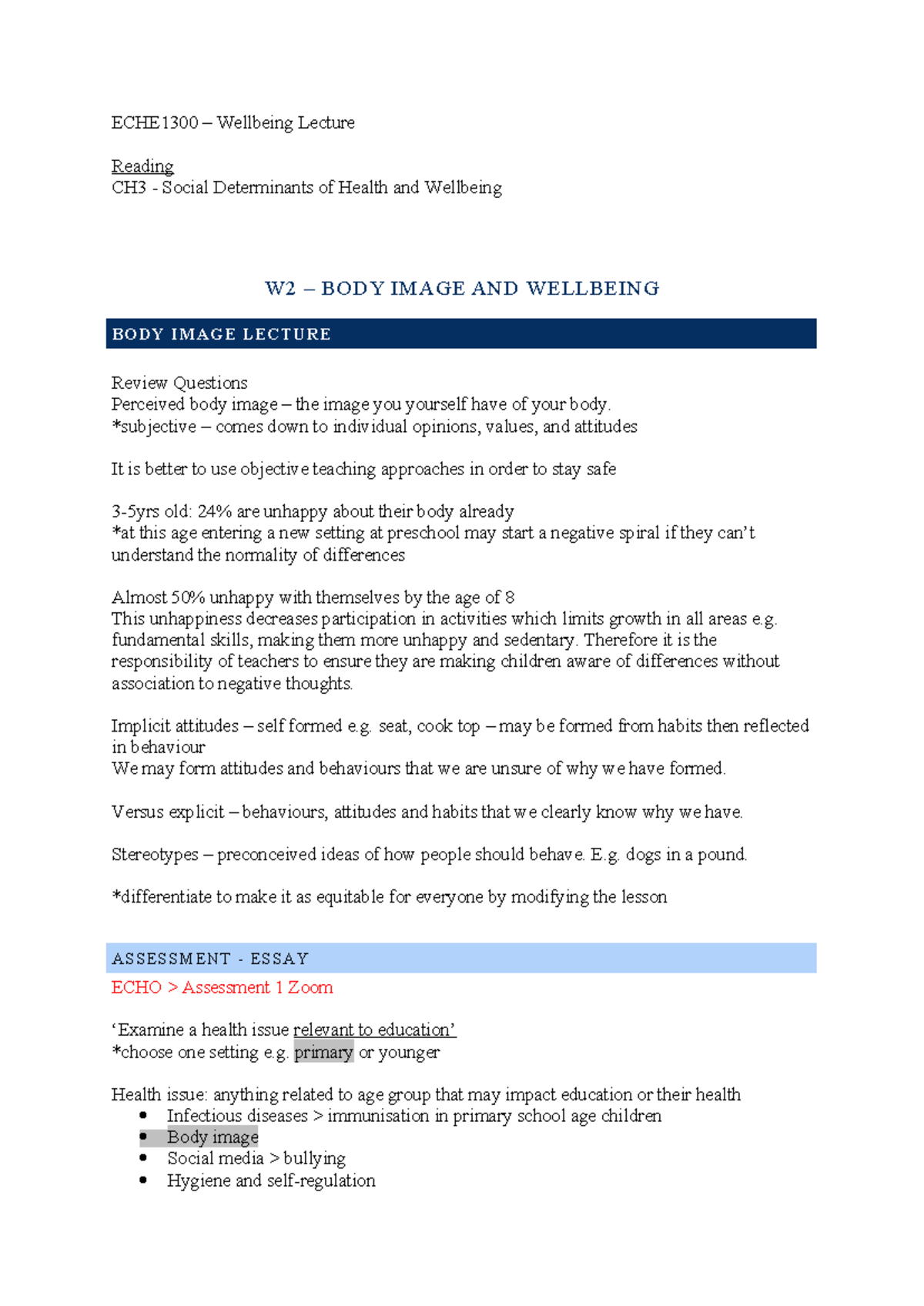 L3 Wellbeing Eche1300 Wellbeing Lecture Reading Ch3 Social