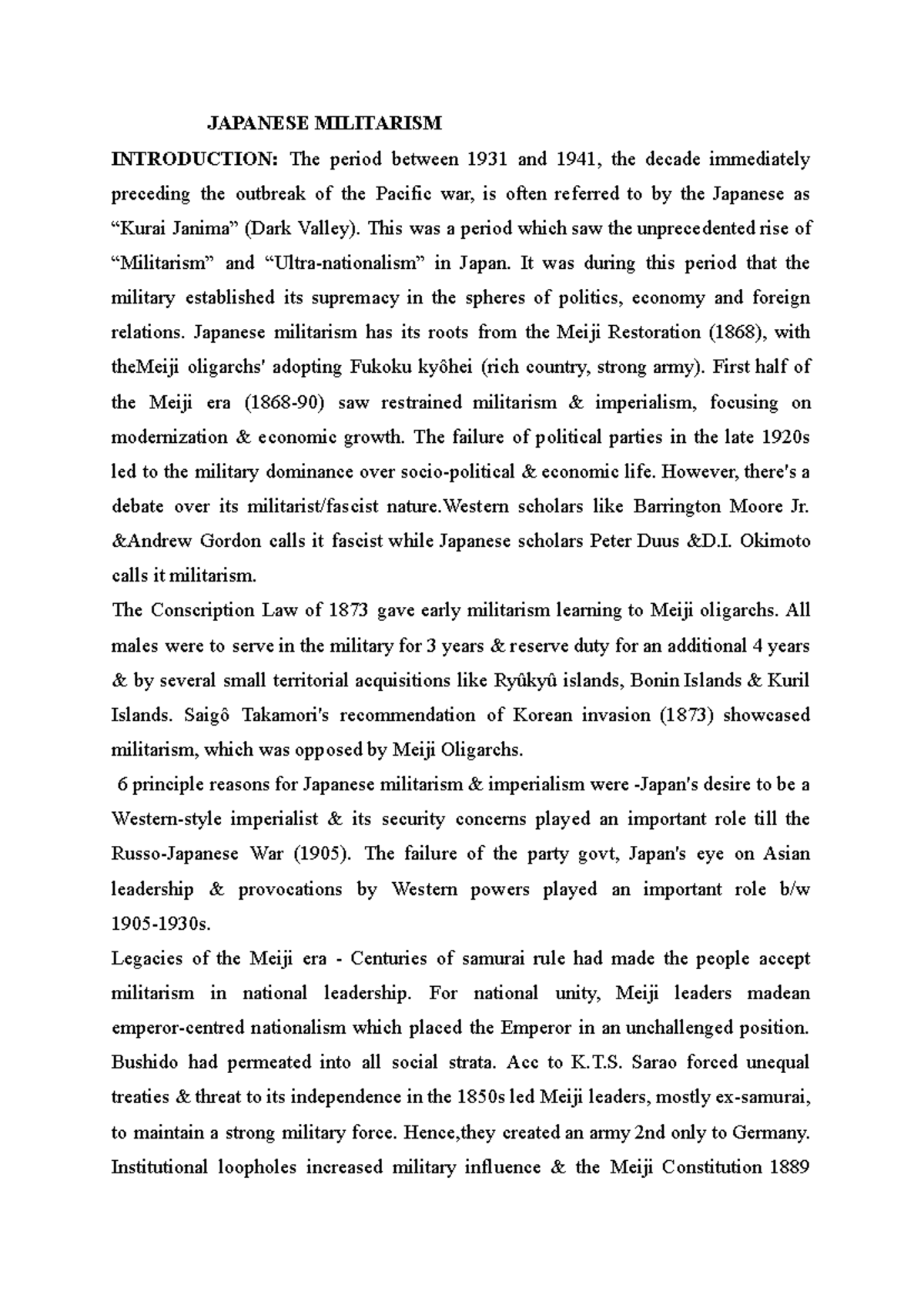 Japanese Militarism - JAPANESE MILITARISM INTRODUCTION: The period ...