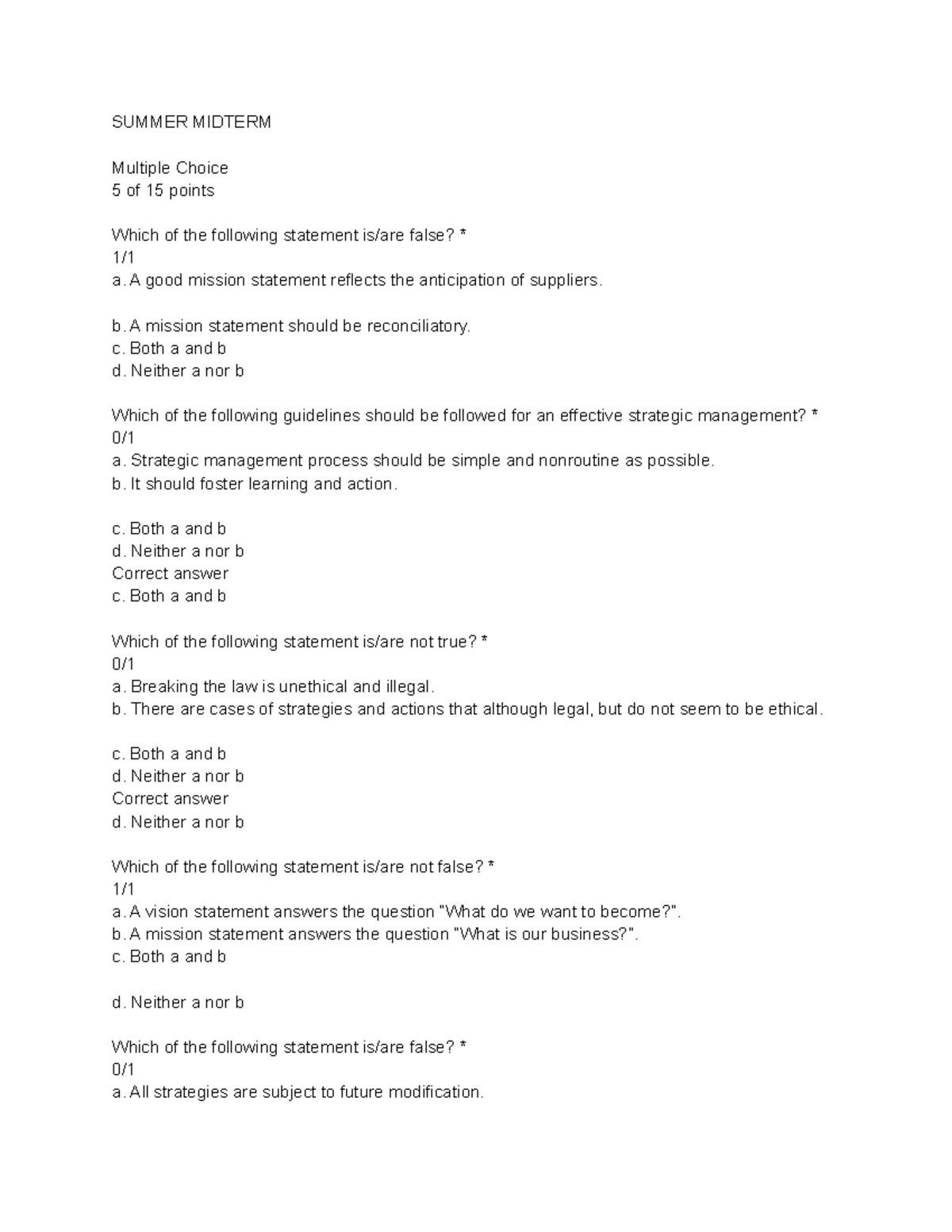 Summer Midterm - Freq. Questions - SUMMER MIDTERM Multiple Choice 5 of ...