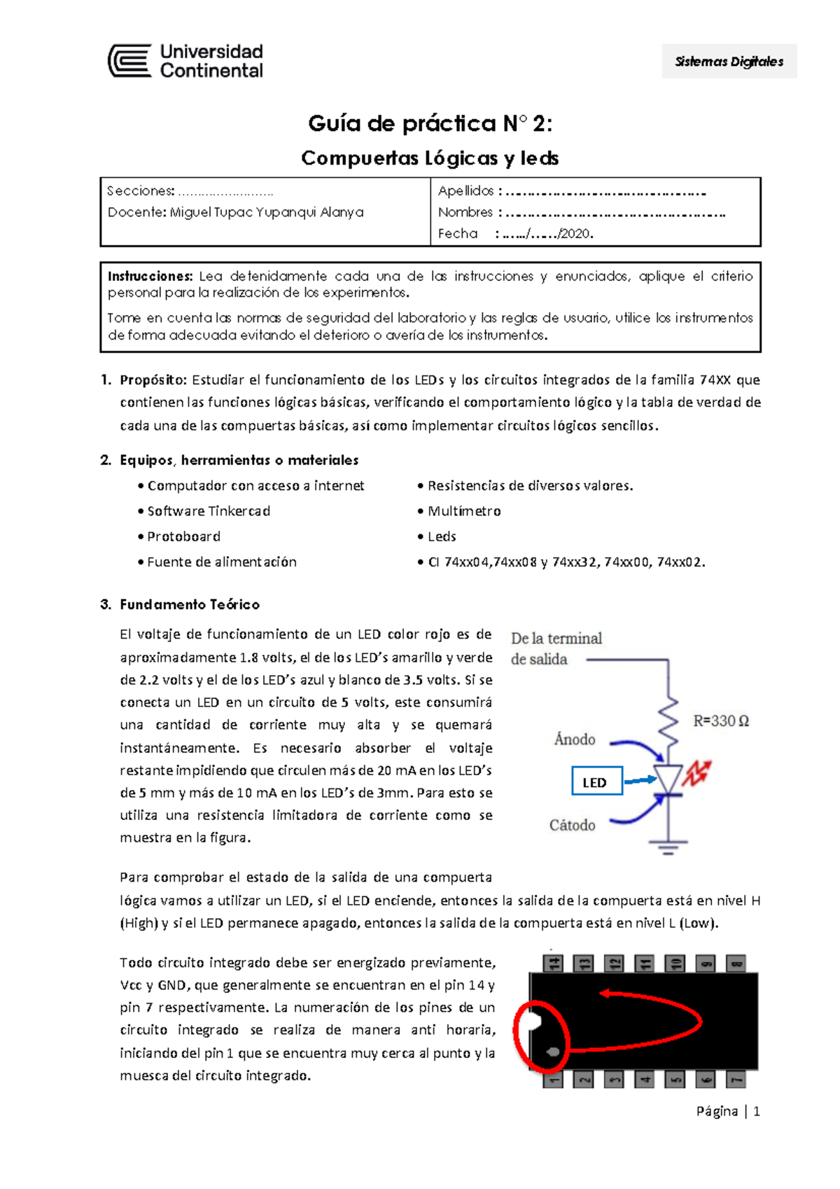 Lab SD-02-202020 - Laboratorio 2 - GuÌa de pr·ctica N∞ 2: Compuertas LÛgicas y leds Secciones ...
