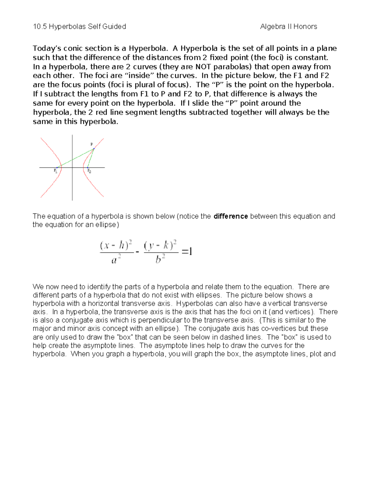 Self Guided Hyperbolas 2023 - 10 Hyperbolas Self Guided Algebra II ...