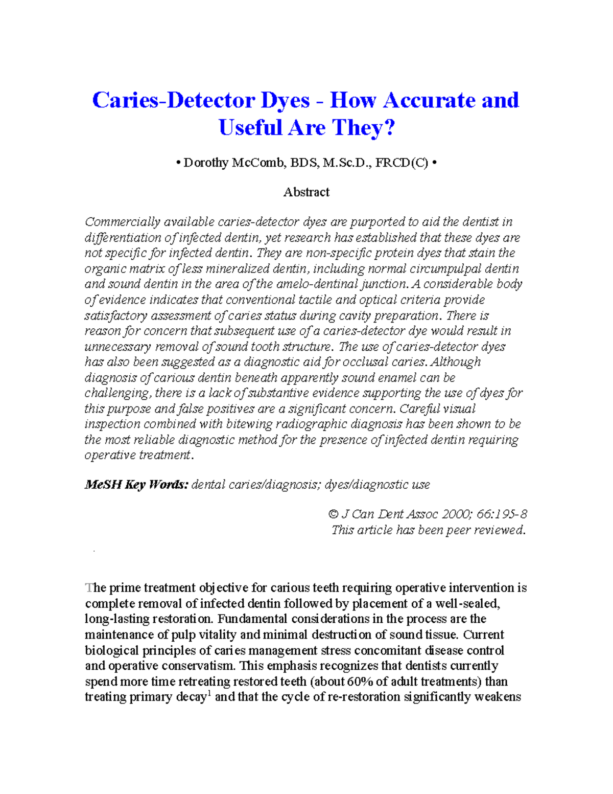 Caries - llll - Caries-Detector Dyes - How Accurate and Useful Are They ...