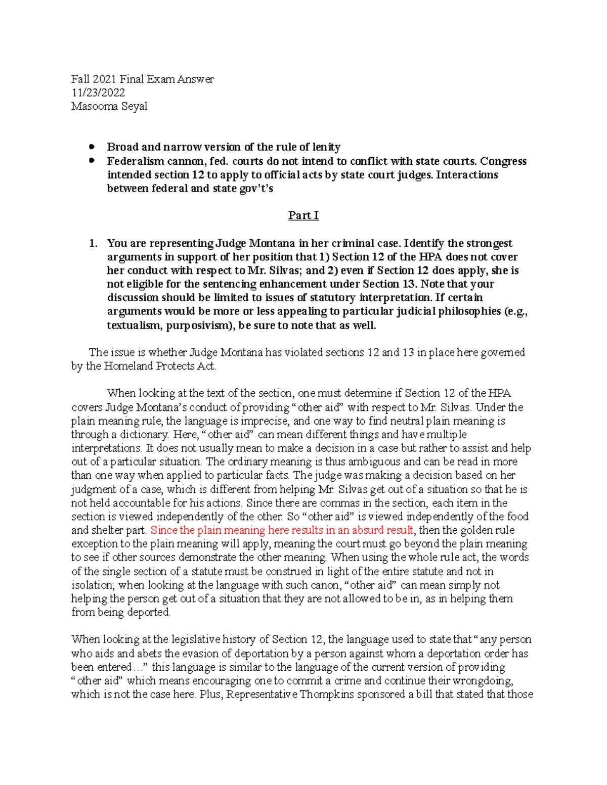 Final Exam 2021 Answer - Fall 2021 Final Exam Answer 11/23/ Masooma ...