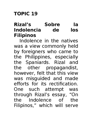 Rizal's Work (Topic 6) - notes - TOPIC 6 The Journey to His Early ...