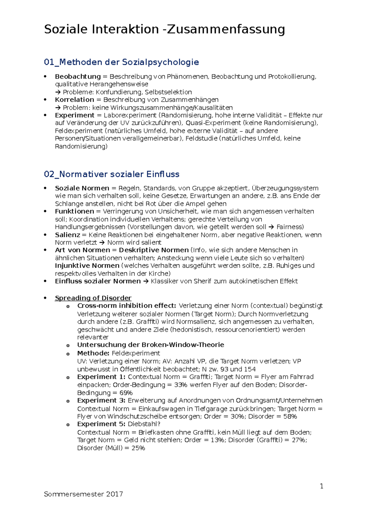 Soziale Interaktion Zusammenfassung - Soziale Interaktion 01_Methoden ...