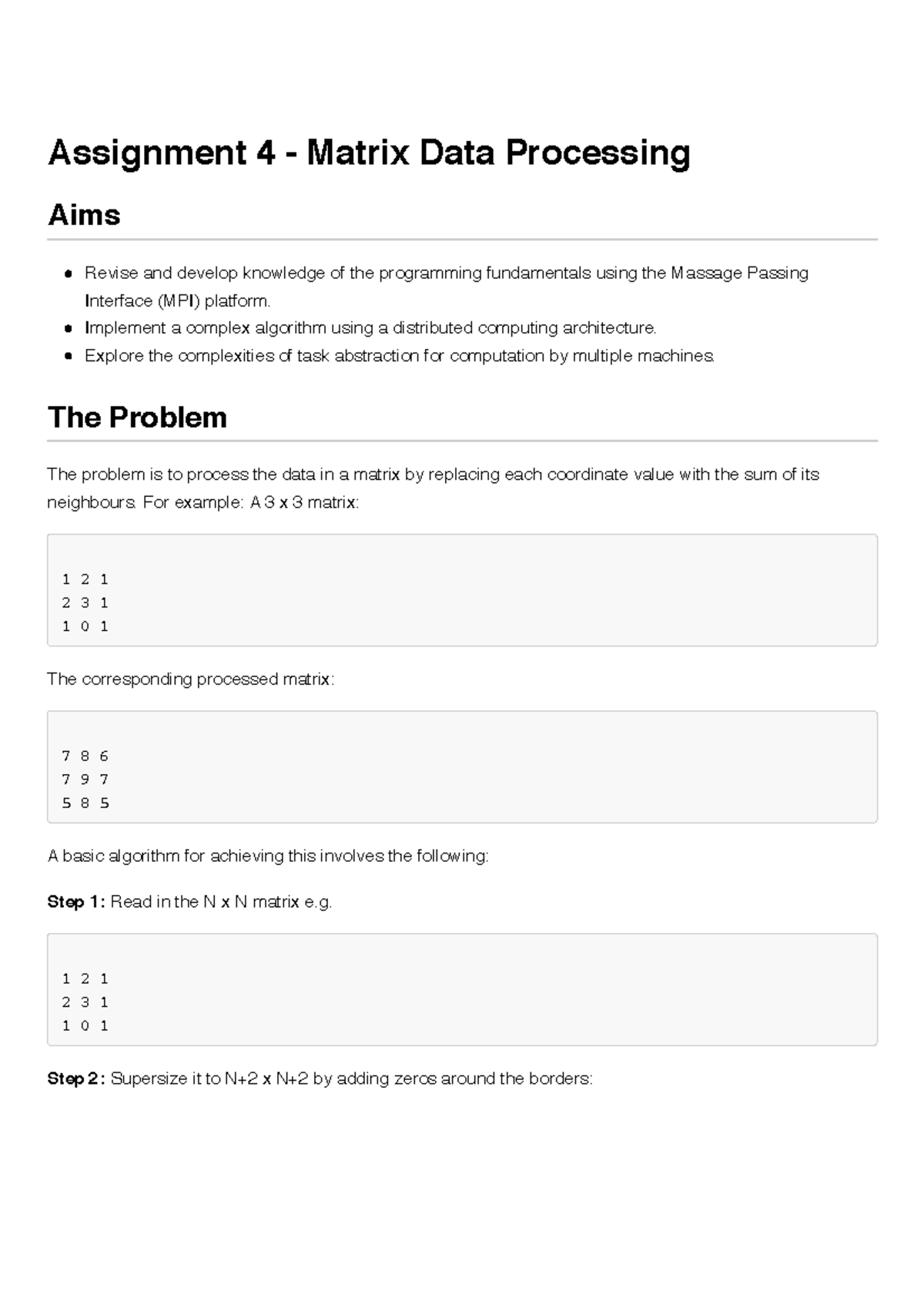 COMP301 2016 Assignment 4 - Matrix Data Processing - Assignment 4 - Matrix Data Processing Aims ...