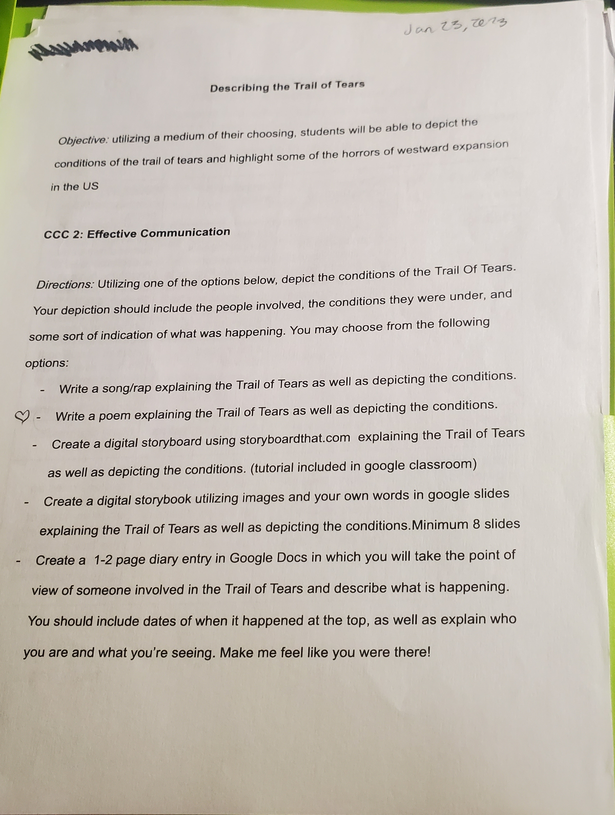 Trail Of Tears Native American Project Lesson plan - HIST372W - Studocu